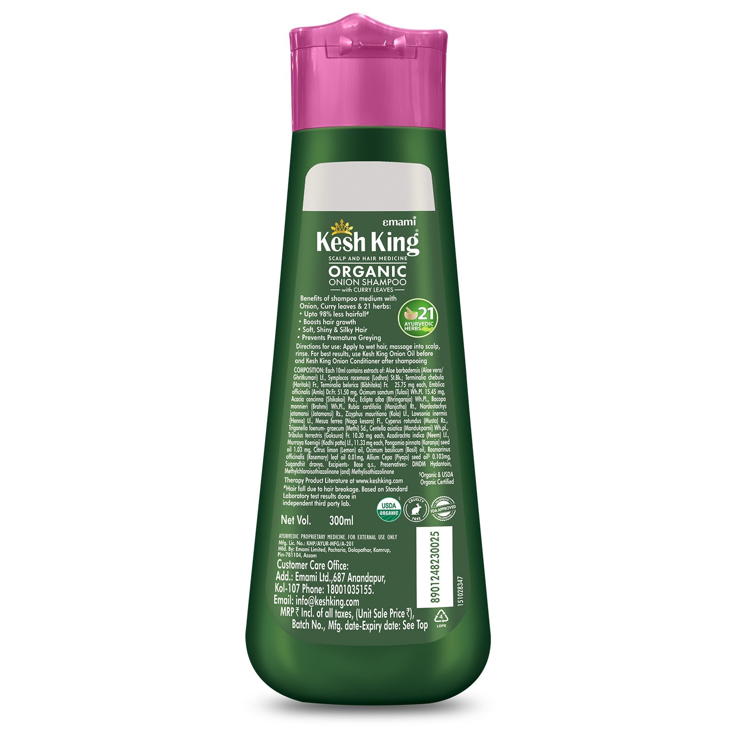Buy Organic Onion Shampoo With Curry Leaves - 300ml | Kesh King